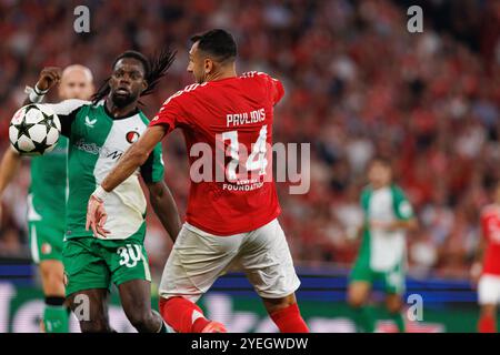 Jordan Lotomba, Vangelis Pavlidis seen during UEFA Champions League ...