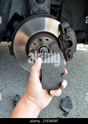 car brake system element, brake pads, close-up, artistic lighting Stock ...