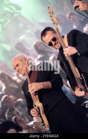 Milan Italy 19/04/1998: Franco Mussida guitarist and Patrick Djivas ...