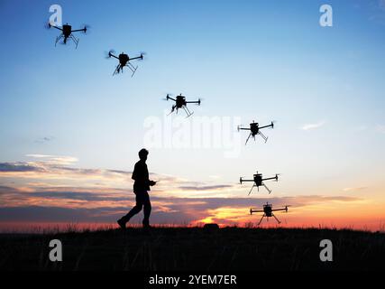 Sequence of man landing a drone (UAV Stock Photo - Alamy