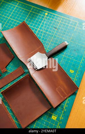 The process of production of leather goods. Materials and tools for ...