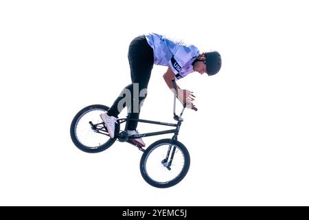 Justin Dowell, of the United States, competes in the cycling BMX ...