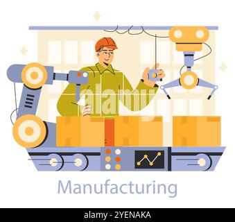 Production line worker packing boxes in warehouse black and white line ...