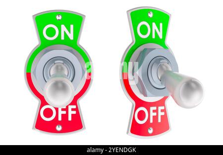 Toggle Switch, ON. Front and side views, 3D rendering isolated on white ...