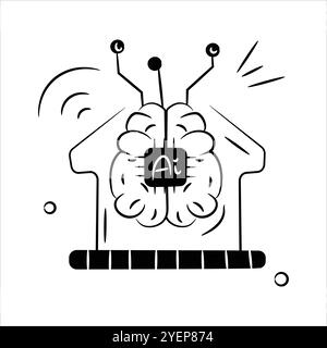 A brain with nodes and a processing unit, symbolizing neural processing ...