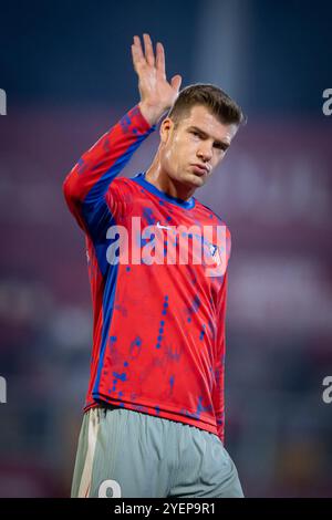 Alexander Sorloth of Atletico de Madrid and Mathew Ryan of Levante ...