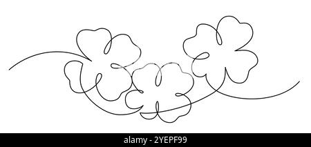 Continuous linear drawing of clover leaves. One line drawing background ...