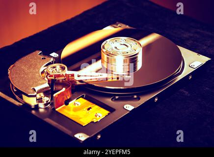Toned Photo of Detail of the Opened Old Hard Disk Drive closeup Stock ...