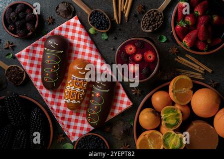 Guagua de pan and colada morada, traditional Ecuadorian food Stock ...