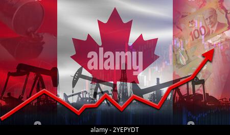 Oil pumps with Canada flag on economic graph. Oil production with ...
