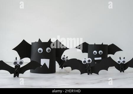 Halloween party decor handmade. DIY for children paper bat. Autumn fall ...