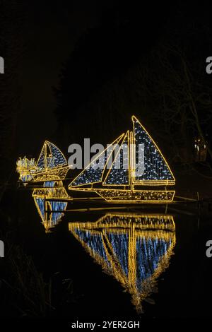 Holiday illuminated decorations in Oliva Park Gdansk Poland. Beautiful ...