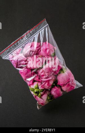 Environmental pollution concept. Flower in a plastic bag. Danger ...