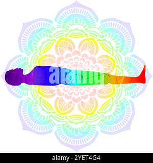 Silhouette of woman practicing Supta Ardha Virasana yoga pose. Supine ...