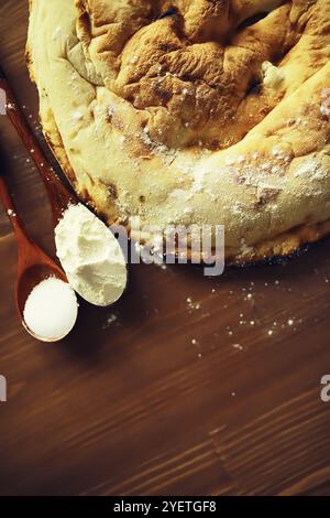 Lavash from whole grain durum flour. Handmade fresh pastries. Flour ...