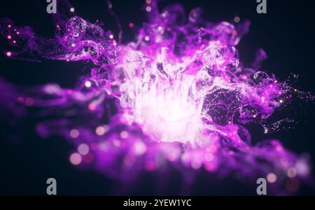 Purple flowing particles with explosive wave effect, 3d rendering. 3D ...