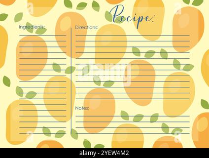Recipe card template, juicy fruits blank. Cartoon recipe card template ...