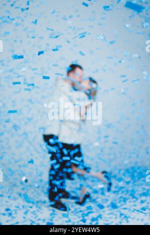 Photo of funny shiny young woman dressed yellow pullover showing thumbs ...
