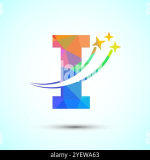 English alphabet with swoosh and star sign. Shooting star logo design ...