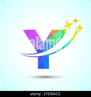 English alphabet with swoosh and star sign. Shooting star logo design ...