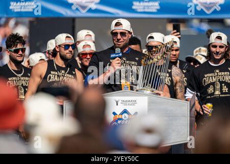 Los Angeles Dodgers pitcher Blake Snell speaks during a World Series ...