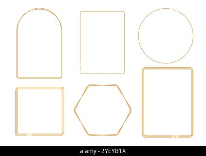 Set outline gold frames. Arch, round, ellipse decorative elements for ...