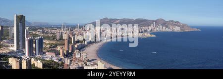 Benidorm city panoramic view one summer day at sunset. Skyscrapers ...