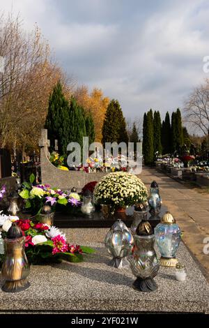 Candles in the cemetery. 1st November. Feast of All Saints. Hallowmas ...
