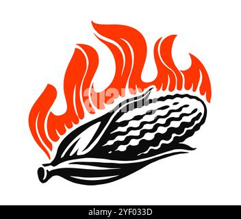 Popcorn logo symbol. Sweet corn cob on fire emblem icon. Fast food ...