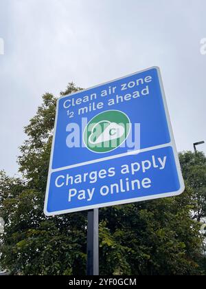 Newcastle UK: 20th Sept 2024: Clean Air Zone traffic signpost near city ...