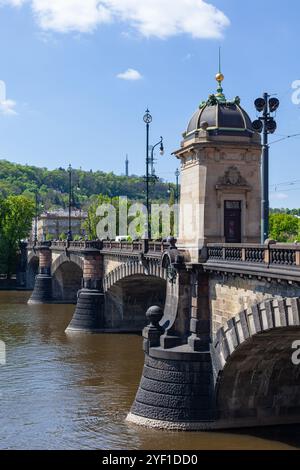 Art Nouveau Most Legii or Legion Bridge over River Vltava in Prague ...