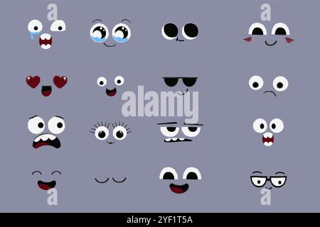 Face expressions icons. Line kawaii face expression japanese anime ...