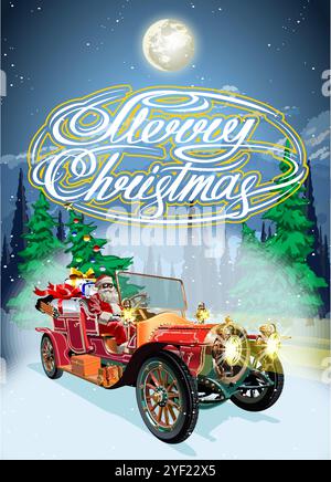 merry christmas poster with santa claus in chimney Stock Vector Image ...