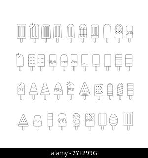 Ice cream outline popsicle clipart set. Popsicle and ice cream icon ...