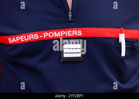 French Firefighter crest. Sapeurs-pompiers. Close up. France Stock ...