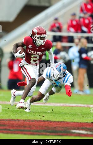 Arkansas wide receiver Andrew Armstrong speaks during a press ...