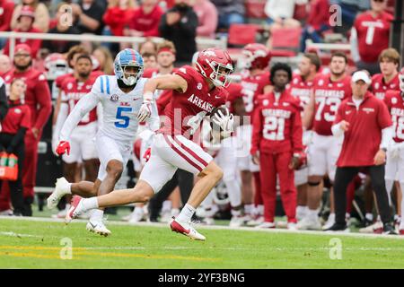 Arkansas wide receiver Isaac TeSlaa (WO41) poses for a portrait at the ...