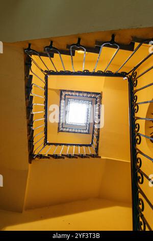 Bottom view of square staircase in old house, Italy Stock Photo - Alamy