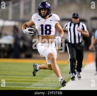 TCU wide receiver Jack Bech participates in a drill at the NFL football ...