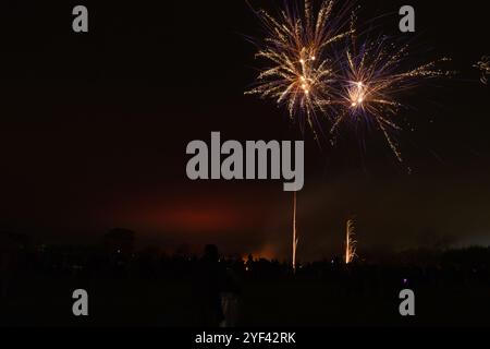 Fireworks display at Hawk Green Cricket Club Stock Photo - Alamy
