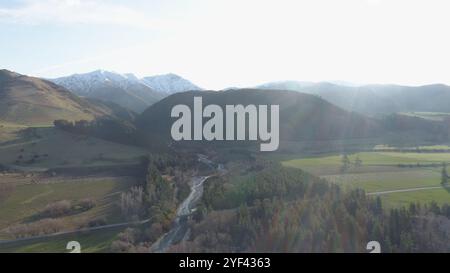 This aerial photo showcases the Rangitata River in the Canterbury ...