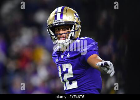 Washington wide receiver Denzel Boston (12) runs a route during the ...