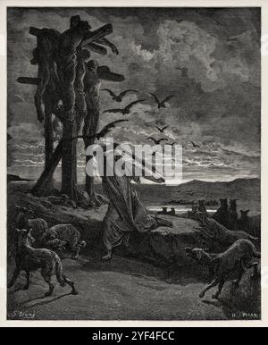 Rizpah prevents wild beasts from desecrating bodies of her dead sons ...