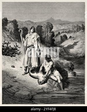 Tobias and the Archangel Raphael. Tobias removing the entrails of a ...