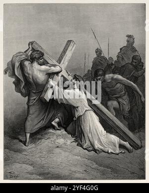 Jesus stumbles while carrying the cross. New Testament. Antique ...