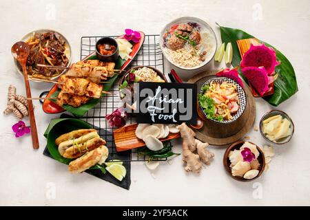 Assorted indonesian food set- nasi goreng, Rendang Pork, satay, bakso ...