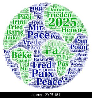 Peace 2025 word cloud in different languages Stock Photo - Alamy