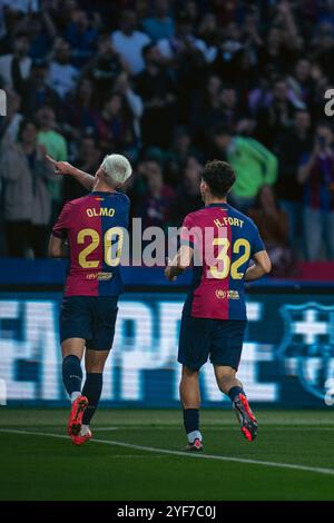 Dani Olmo of FC Barcelona celebrates the victory during the Spanish ...