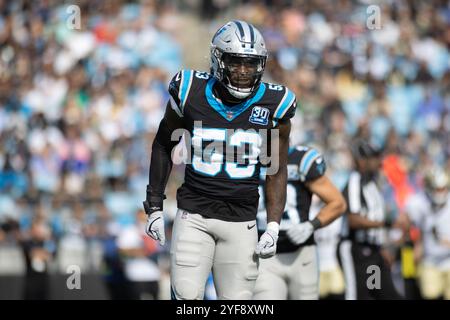 Carolina Panthers linebacker Claudin Cherelus (53) lines up on defense ...