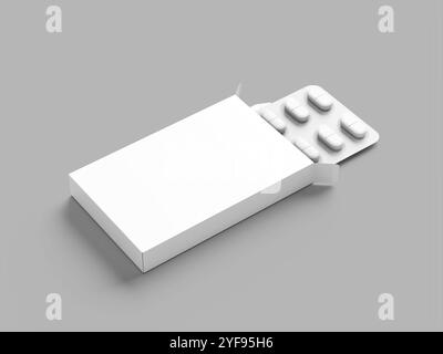 Realistic cardboard box for medication template isolated on white ...